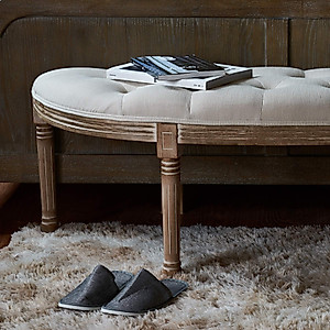 VONLUCE Vintage French Bench, Beige, 49" Upholstered Entryway Bench & Dining Bench, Rubberwood Legs, Padded Seat, 330-pound Weight Capacity