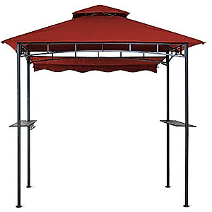 CHARMELEON Double Tiered Grill Gazebo 11X 5, Outdoor BBQ Patio Canopy Tent with Stretchable Side Awning (Burgundy)