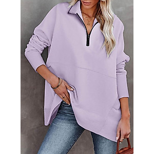 Oversized Half Zip Women's Sweatshirt Pullover Jacket by Dokotoo - Purple, X-Large