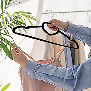 Velvet Hangers Pack of 20, Non Slip Standard ​Clothing Adult Heart-Shaped Clothes Hanger, Notches 360 Degree Swivel Hook Felt Hangers, for Heavy Coats, Jackets, Office Suits,Undergarments,Black