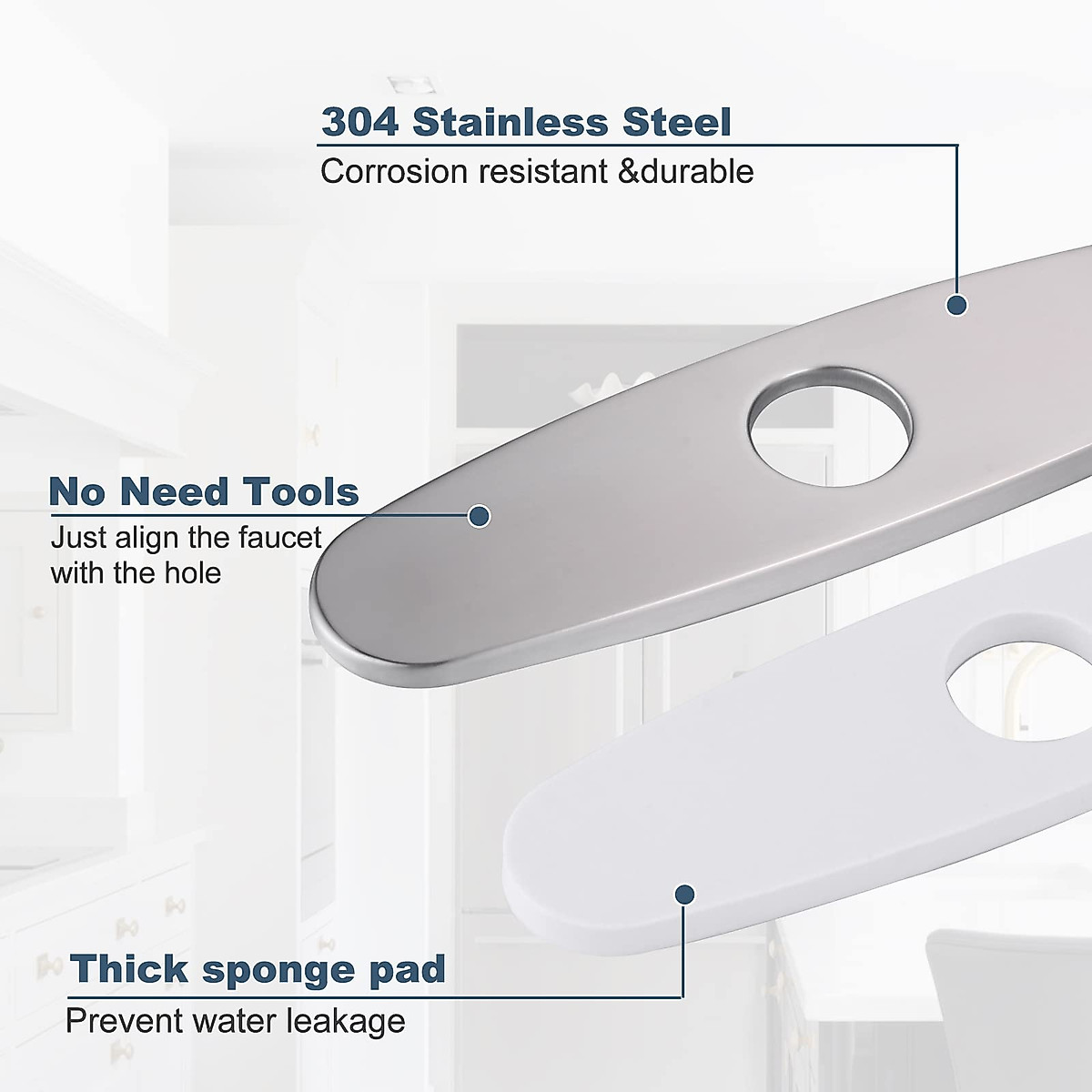 Faucet Plate, ALEASHA Kitchen Sink Cover Stainless Steel Plate for 1 or 3 Hole Bathroom or Kitchen Sink Faucet 10 Inch Escutcheon Hole Covers Polished (Brushed Nickel)