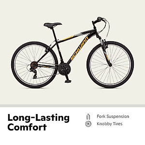 Schwinn High Timber Mountain Bike for Adult Men Women, 27.5-Inch Wheels, 21-Speeds, Front Suspension, Steel Frame and Alloy Linear Pull Brakes, Black