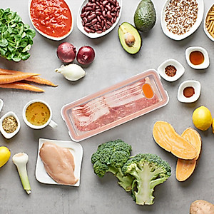 JUXYES Bacon Storage Container for Refrigerator, Stainless Steel Bacon Storage Box for Fridge with Transparent Lid, Airtight Bacon Storage Keeper, Deli Meat Saver Cuts Food Storage Organizer