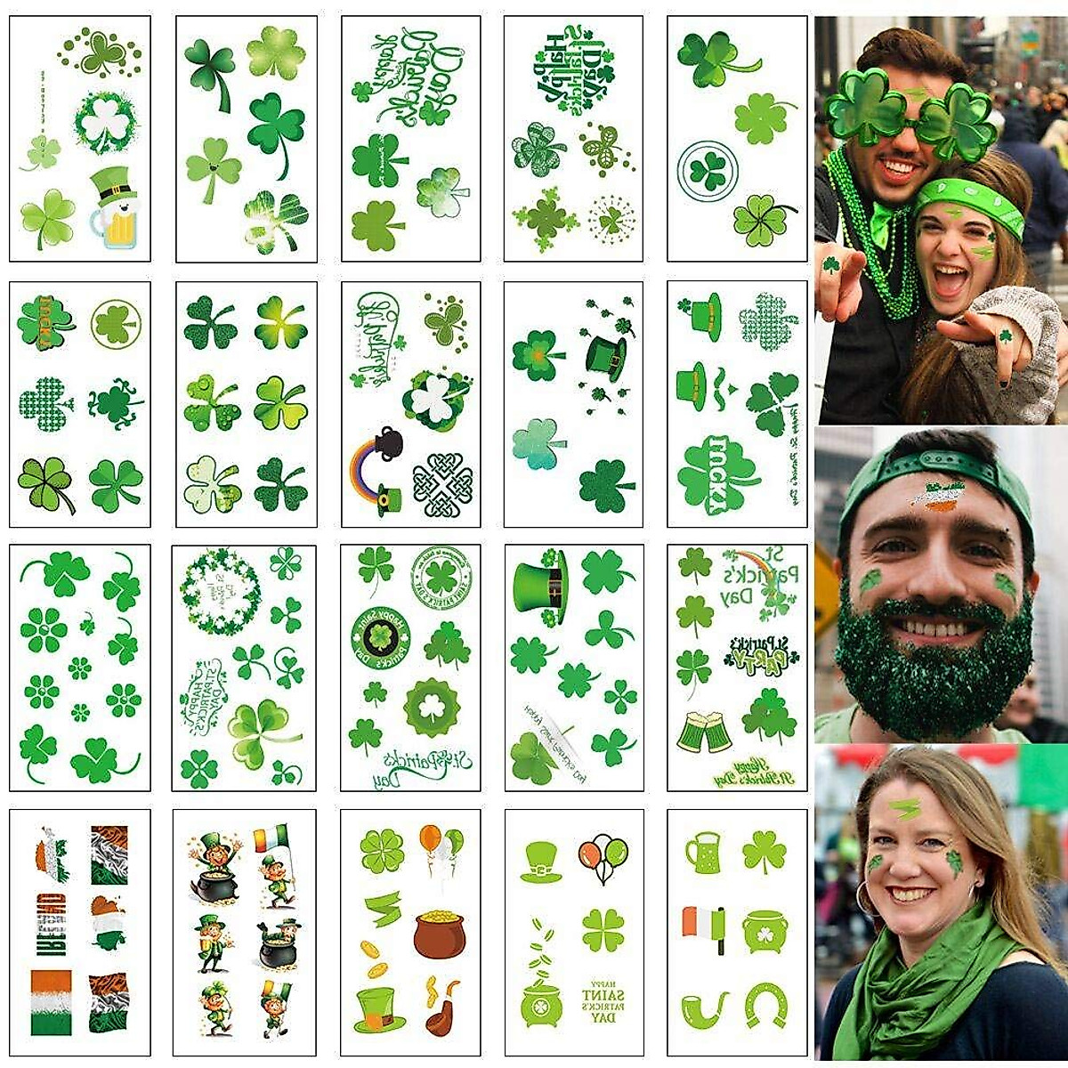 DARKLATER St. Patrick's Day Tattoos, Shamrock Tattoos, Saint Patricks Day Temporary Tattoos Stickers for Face, Clover Tattoo, Mother's Day Gift Temporary Tattoos for Mom Women