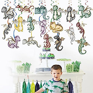 Dragon Party Hanging Swirls Dragon knight Ceiling Swirls Fantasy Dragon Foil Swirls Dragon Birthday Party Decorations Streamers for Dragon Theme Baby Shower Supplies