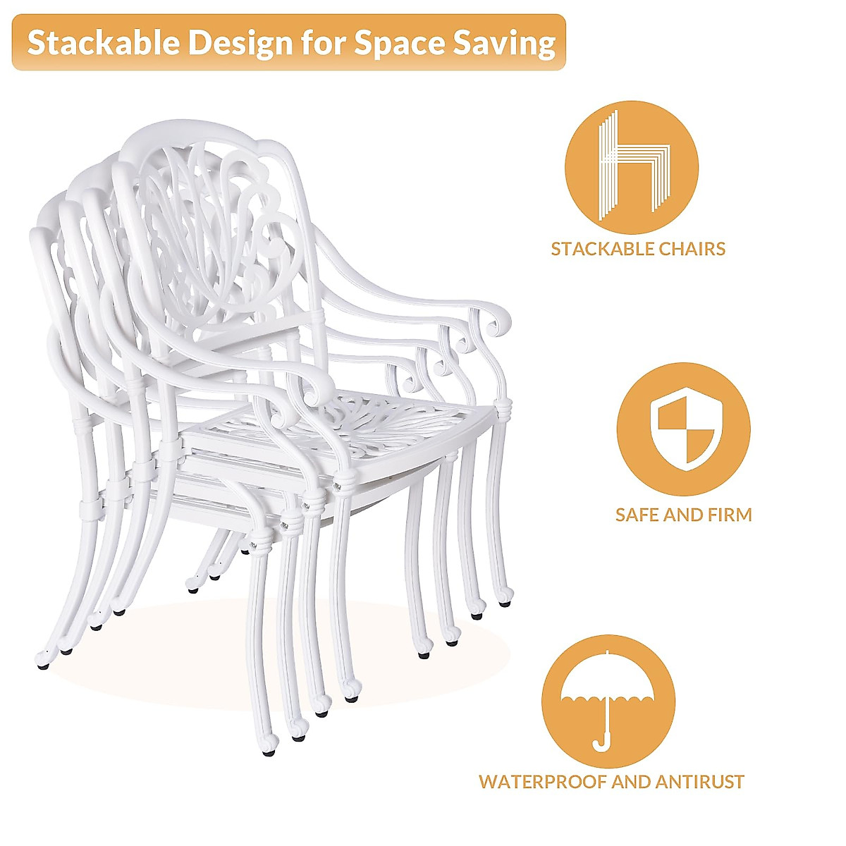 W WARMHOL 9-Piece Patio Dining Set, Outdoor Patio Table and Chair Set of 84” Oval Cast Aluminum Dining Table with Umbrella Hole and 8 Outdoor Dining Cushion Chairs, Patio Funiture Set, White