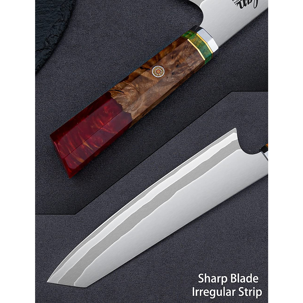 Orlan Kiritsuke Chef Knife - 8 inch - Professional Kitchen Knife - Hand Forged 67 Layers - Japanese 440C Stainless Steel - Damascus Blade - with Sheath & Case - DarkRed
