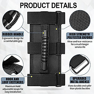 moveland 2 Pack Grab Handle Set Compatible with Jeep Wrangler TJ YJ JK, Easy-to-Fit 3 Straps Design for 1955-2023 Models (Black)