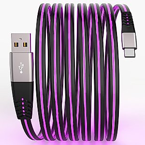 Haydyson Type C Cable Led Light Up Charger Cord Visible Colors 3A Fast Charging USB A to USB C Data Sync Cord for Samsung Galaxy S21 S20 S10/S9/Note 20/10/9/8 (Purple)