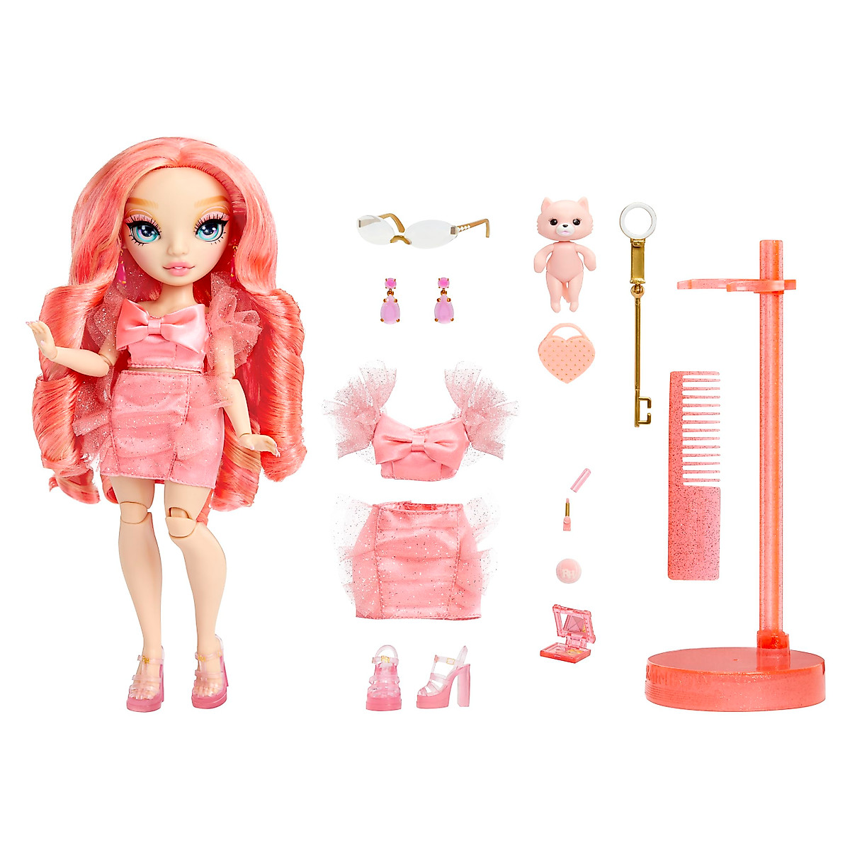Rainbow High Pinkly - Pink Fashion Doll in Fashionable Outfit, with Glasses & 10+ Colorful Play Accessories. Gift for Kids 4-12 Years and Collectors