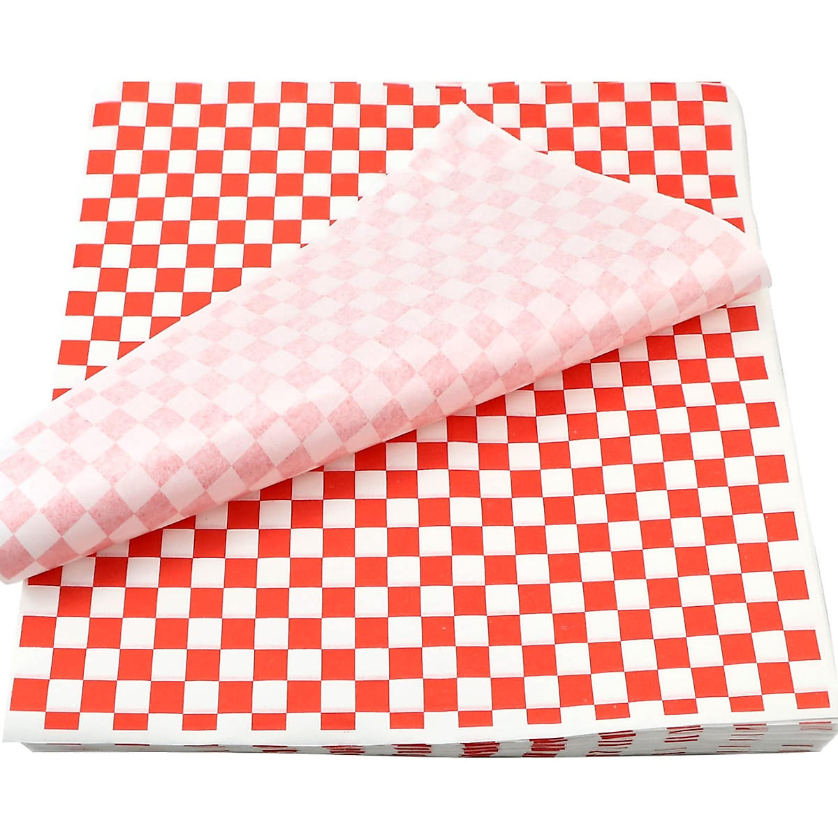 Oomcu 200 Sheets Red and White Checkered Dry Waxed Deli Paper Sheets, Paper Liners for Plastic Food Basket, Special for Wrapping Bread and Sandwiches(11.5''x11.5'')