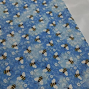 PUMCRAFT Sewing Fabric 100% Cotton Fabric Blue Yellow Bee Printed Sewing Cloth Dress Clothing Textile Tissue - 50cm - 105cm Fabric Patchwork Craft
