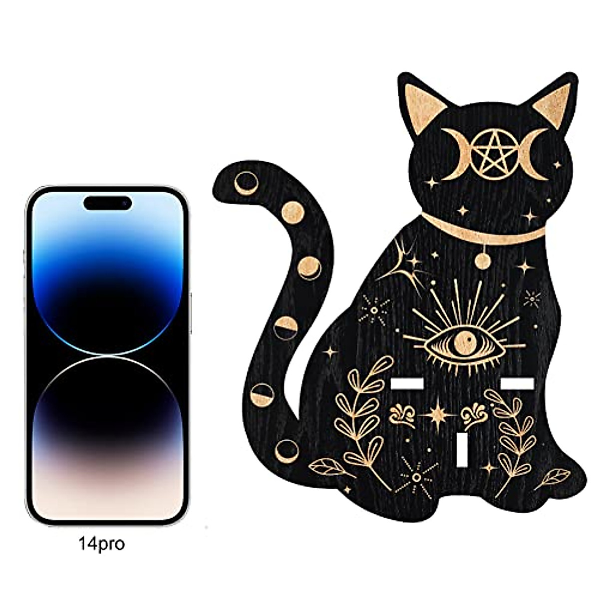 CRASPIRE Small Crystal Shelf Cat Black Crystal Display Shelf Magical Boho Wooden Witch Altar Wall Mounted Hanging Rustic Crystal Holder Stand with 3 Pieces Crystals Stones for Wall Decor