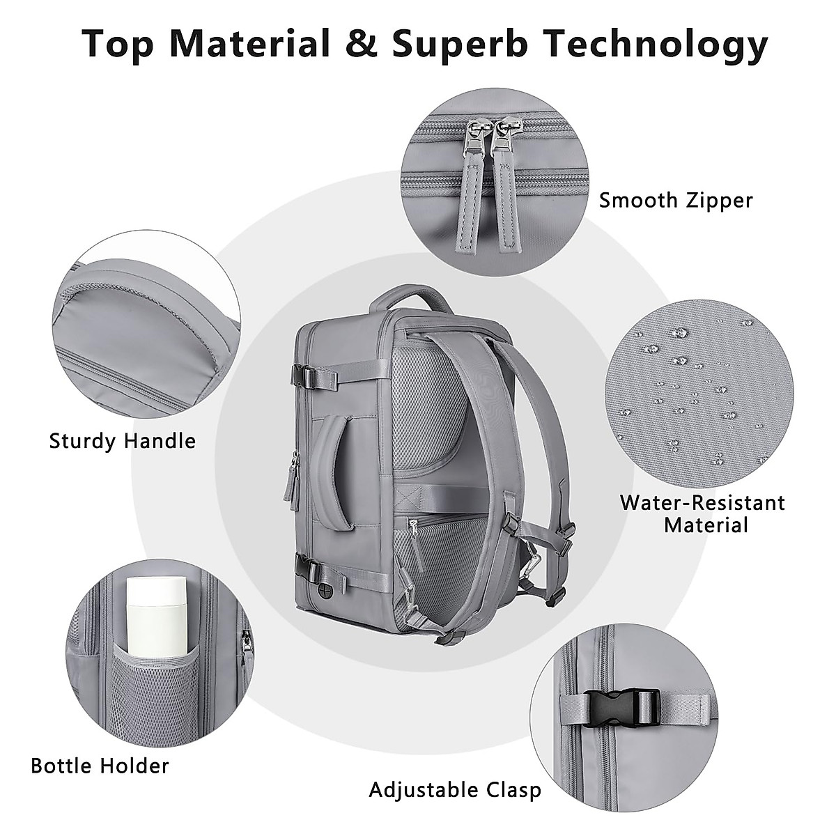 Snoffic Travel Backpack Men Women, Carry-ons Backpack Personal Item Size, Waterproof College Backpack, Business Work Hiking Casual Daypack Bag, Fits 17.3" Laptop, Dark Grey