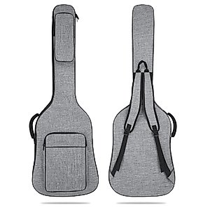 MUZTOP Bass Guitar Bag, 7MM Padding Bass Guitar Gig Bag Padded Soft Electric Bass Guitar Case Backpack with Pockets, Grey