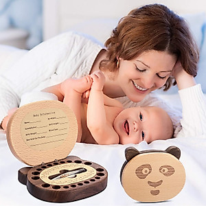 AhfuLife Baby Tooth Keepsake Fairy Box Holder with Lanugo Bottle, Wooden Panda Shape Keepsake Box for First Lost Teeth, Cute Tooth Storage Holder, Baby Shower Gifts for Newborn, Boys, Girls