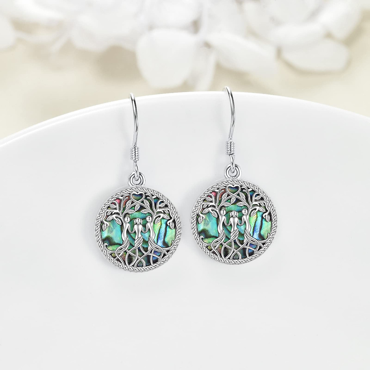 YFN Sterling Silver 3 Sister Gifts Earrings, Tree of Life Design, Hypoallergenic, for Birthday or Thanksgiving Day, 1 Pair