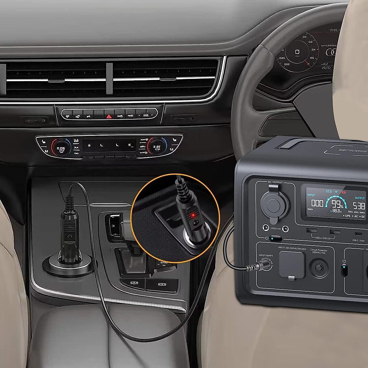 MJPOWER Car Charger Compatible with BLUETTI Car Charging Cable EB3A / EB70 / EB70S Portable Power Station 6.6 Feet 16AWG UL Certified DC Power Cord & 15A Fuse