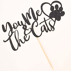 You Me & the Cats Cake Topper, Mr & Mrs Wedding Cake Decors, Bride and Groom Wedding Party Decorations, Cat Lovers Party Supplies, Black Glitter