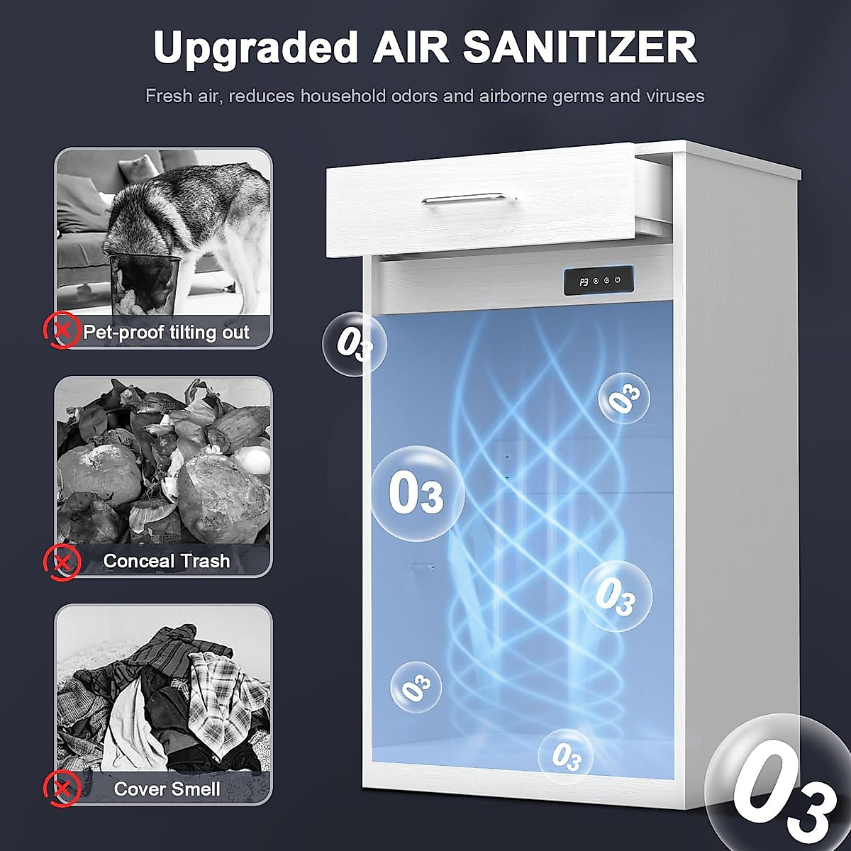 Xmifer Tilt Out Trash Can Cabinet with Drawer, Premium Negative Ion-Deodorizing Function, Hidden Garbage Can Cabinet, Wooden Kitchen White Trash can 10 Gallon, High-35.4inches