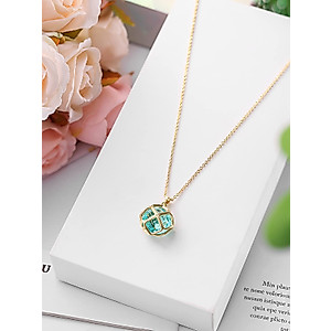Qinpan 14MM Crystal Pendant Drop Dangle Necklace for Women Glod Plated Costume Jewelry, 24.4*17.8mm, Gold Plated, Cubic Zirconia