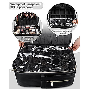 Relavel Makeup Backpack, Professional Makeup Bag for Backpack, Extra Large Travel Train Case, Cosmetic Organizer for Women, Makeup Artist Travel Case with Adjustable High Dividers(Black)