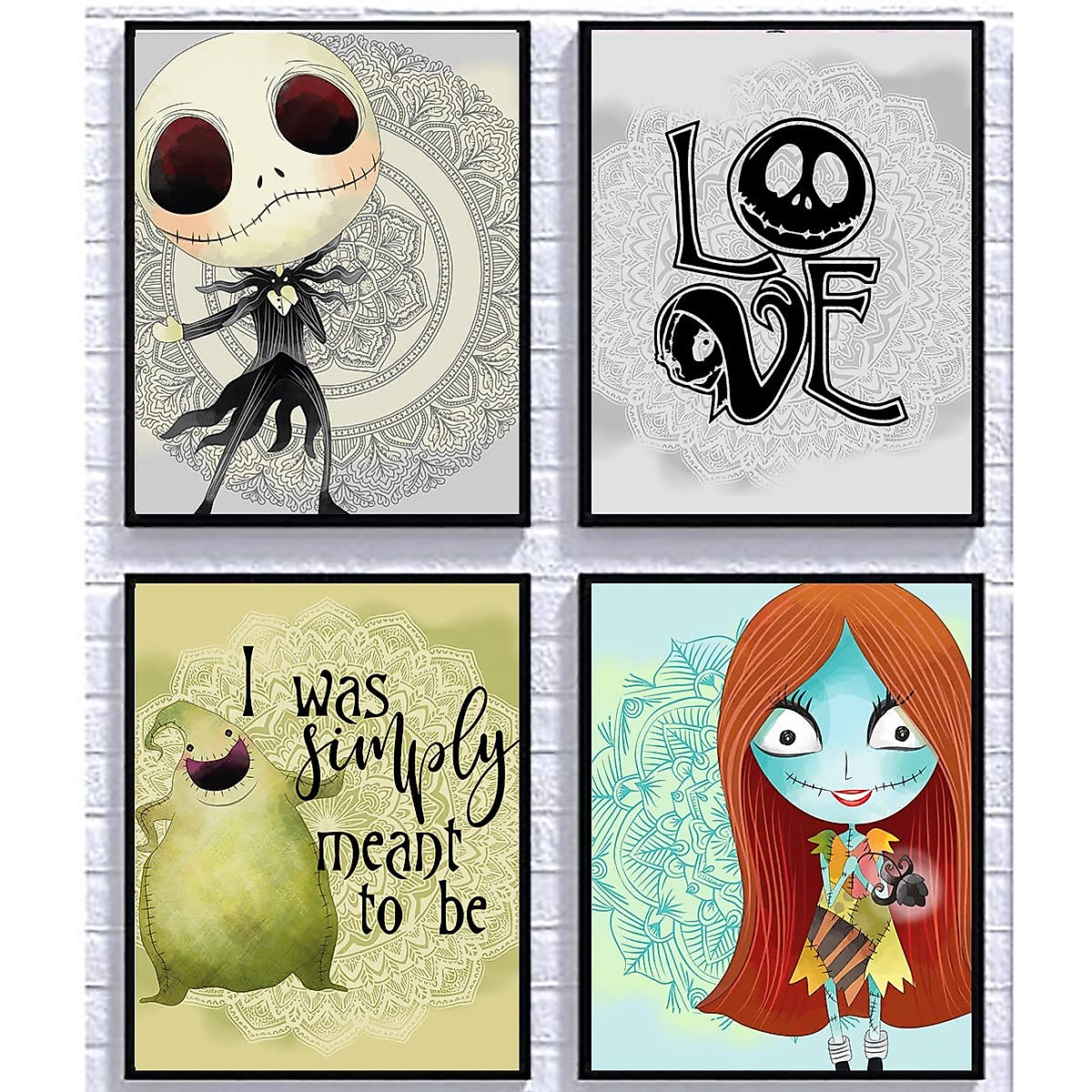 Silly Goose Gifts Nightmare Before Christmas Themed Character Wall Art Decor Baby Nursery Love (4pc Love Art Set)