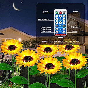 Solar Garden Lights Outdoor, 6 Pack Sunflower Lights 20 Hours Working Time with Remote, 8 Modes Garden Decor Waterproof Decorative Garden Stakes Christmas Gift for Grave Patio Yard Pathway Wedding