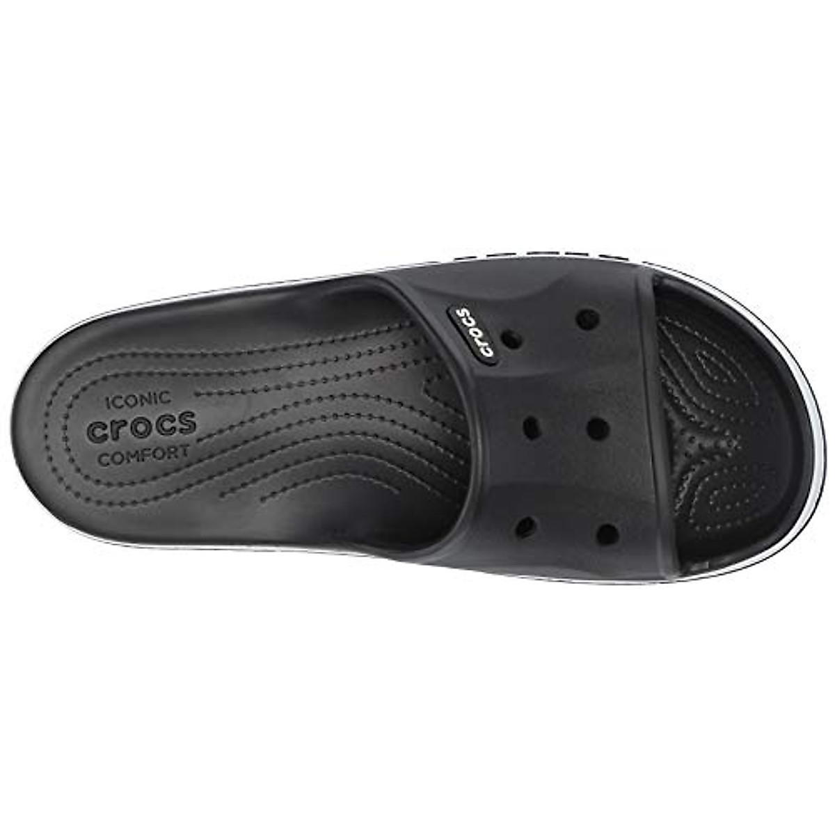 Crocs Men's and Women's Bayaband Slide | Casual Beach Sandal | Shower Shoe, Black/White, 9 US Women / 7 US Men