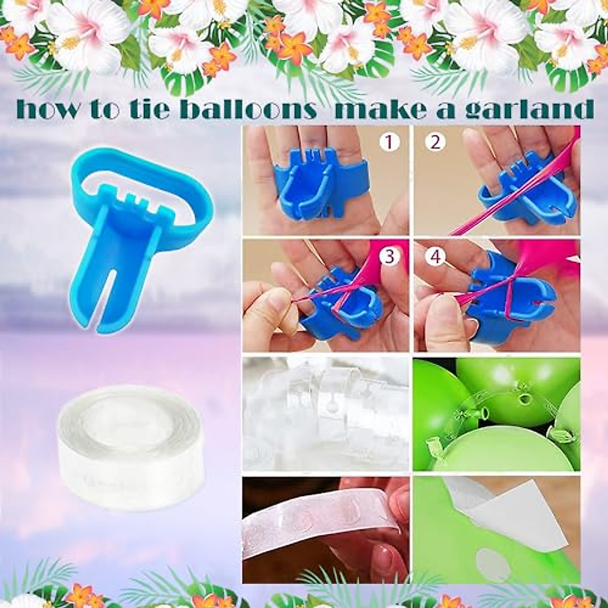 ADAM’S OFFER Hawaiian Luau Birthday Party Decorations Tropical Aloha Party Supplies for Summer Beach Decor Leis Necklaces Table Skirt Tablecloth Straws Toppers Leaves Balloon Kit