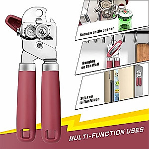 PrinChef Can Opener Manual, Can Tin Bottle Opener with Magnet - No-Trouble-Lid-Lift, Handheld Can Opener Smooth Edge with Sharp Blade, Heavy Duty and Easy to Use, for Seniors with Arthritis, Red