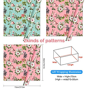 PLULON 6 Sheets Floral Birthday Gift Wrapping Paper, Wrapping Paper for Wedding, Birthdays, Valentines, Christmas