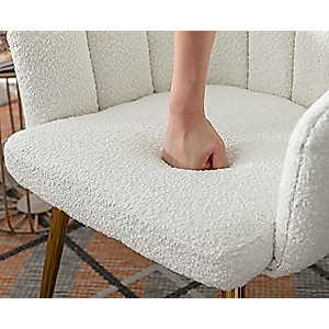 VESCASA Sherpa Accent Chairs with Petal Back, Mid-Century Modern Upholstered Dining Chairs with Arms, Makeup Vanity Chairs with Gold Metal Legs for Living Room/Bedroom, Set of 2, White