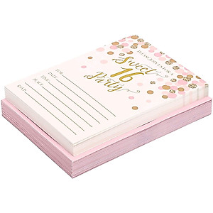Sparkle and Bash 36-Pack Sweet 16 Birthday Party Invitations With Envelopes for RSVP Party (Pink & Gold, 7 x 5 In)