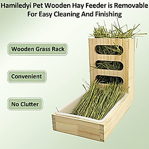 Hamiledyi Rabbit Hay Feeder with Litter Box Wooden Food Feeding Manger Bunny Hay Dispenser Small Animals Grass Holder for Hamsters Guinea Pig Bunny Chinchilla