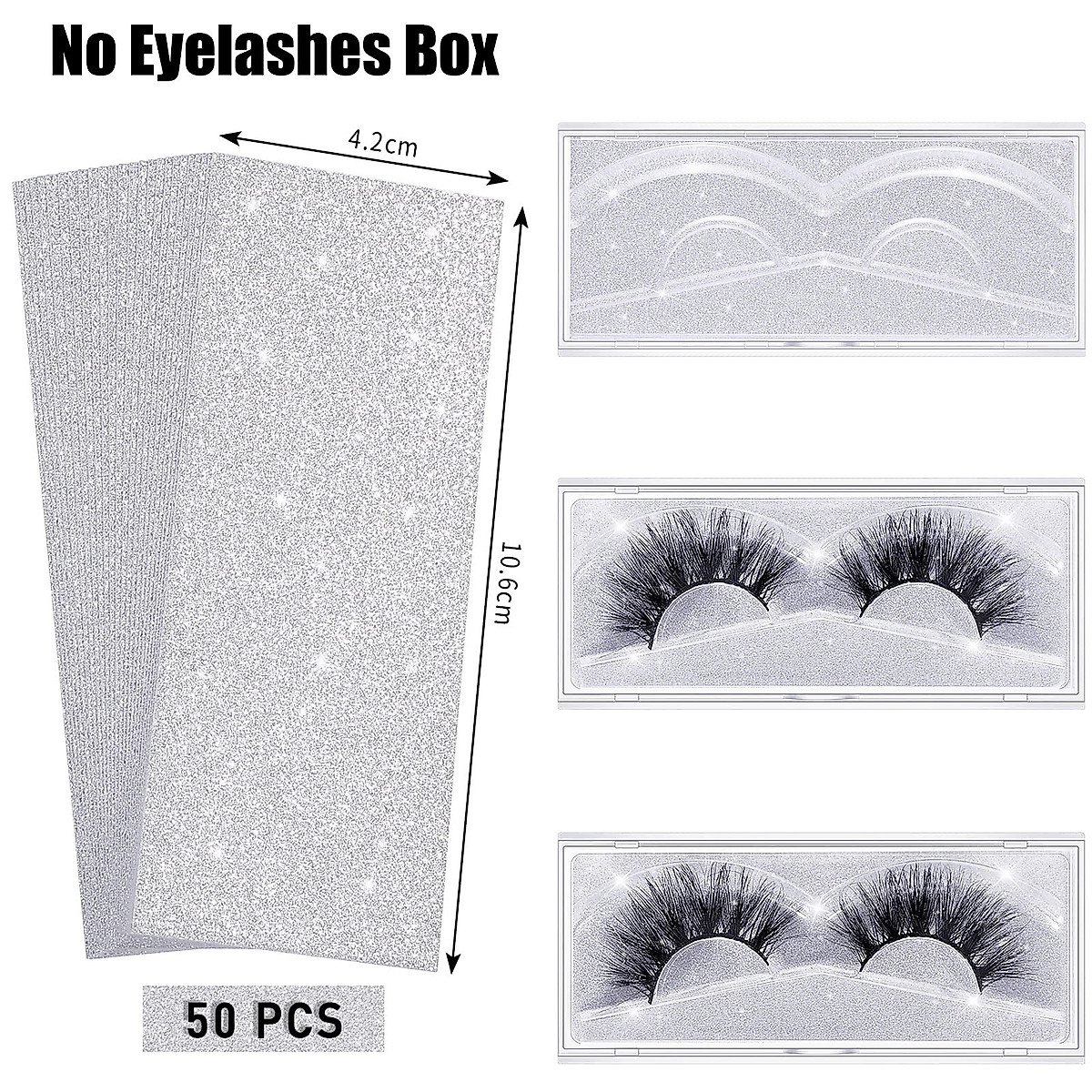 Blulu 50 Pieces Lash Box Internal Glitter Background Paper Rectangle Glitter Cardstock for False Eyelashes Storage Box lashes Case Holder Makeup Cosmetic Container, No Eyelashes Box