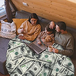 KYKU Money Blanket Throw Funny 100 Dollar Bill Cash Us Cute Things Family Novelty Cool Stuff for Teen Girls, Boys, Women, Men, Students, Gamer, Anyone, Fun Friends Birthday Gifts (Green, 60" × 80")