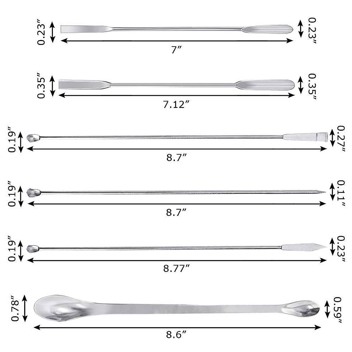 Squadare 6 Pack Micro Spatula，Lab Scoop Spoon Capsule Filler for Powders Stainless Steel Gel Cap Filler
