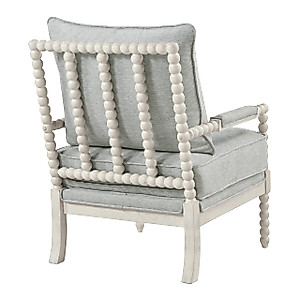 OSP Home Furnishings Kaylee Spindle Accent Chair with Antique White Wood Frame, 26.5” W x 32.25” D x 37” H, Smoke Grey Fabric
