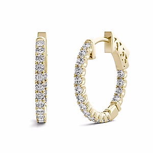 14K Yellow Gold Moissanite by Charles & Colvard 1.7mm Round Hoop Earrings 0.68cttw DEW