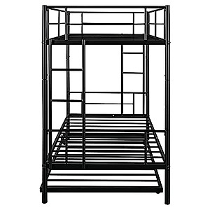 CALABASH Twin Over Twin Metal Bunk Bed with Trundle Heavy Duty Twin Size Metal Bunk Beds Frame with 2 Side Ladders Convertible Bunkbed with Safety Guard Rails,No Box Spring Needed (Black)