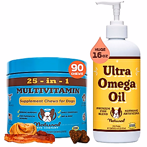 Natural Dog Company Multivitamin Chews and Ultra Omega Oil for Active Dogs - Nutrient-Rich Dog Treats with Omega-3 and Essential Vitamins, Supports Cognitive Health and Overall Vitality for All Breeds