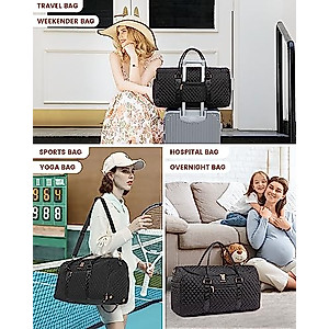 LOVEVOOK Travel Duffle Bag, 50L Weekender Overnight Bag with Toiletry Bag, Quilted Carry On Bag with Shoe Compartment, Gym Duffel Bag with Wet Pocket for Women, Hospital Bags for Labor and Delivery