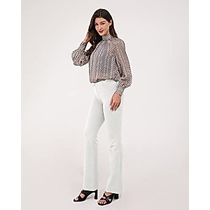 ODODOS Boot-Cut I Classic Dress Pants for Women, Faux Pockets Ponte Casual Work Pants-31 Inseam, Heather White, Large