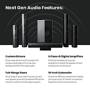 Enclave CineHome PRO - 5.1 Wireless Plug and Play Home Theater Surround Sound System - THX, Dolby, DTS WiSA Certified - includes 5 Active Wireless Speakers, 10-inch Subwoofer & CineHub Transmitter