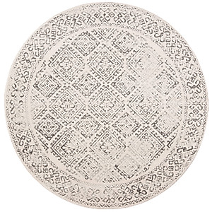 SAFAVIEH Tulum Collection Area Rug - 9' Round, Ivory & Grey, Moroccan Boho Distressed Design, Non-Shedding & Easy Care, Ideal for High Traffic Areas in Living Room, Bedroom (TUL264A)
