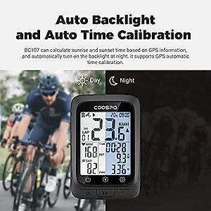 COOSPO GPS Cycling Computer BC107 & Bike Cadence/Speed Sensor BK467, Wireless Bike GPS Speedometer with 2.4 Inch Auto-Backlight Display, Bluetooth/ANT+ Bicycle Computer GPS Sync with Strava