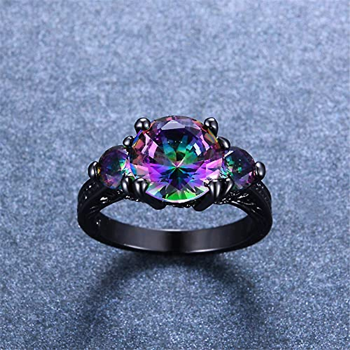 Stackable Wedding Bands Rings for Women Engagement Round Cut Zircons Women Wedding Rings Jewelry Rings for Woman Full Diamond Ladies Ring Statement Rings Jewelry Accessory Gifts (Black, 10)