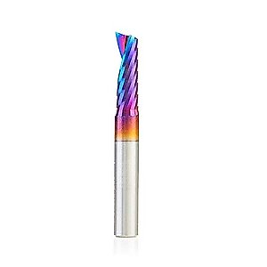 Amana Tool 51404-K Solid Carbide Spiral CNC Router Bit O-Flute Up-Cut for Plastic Cutting 1/4 Dia x 3/4 x 1/4 Inch Shank, Spektra Extreme Tool Life Coated