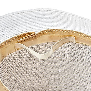 Happy Hippo Women's Wide Brim Straw Panama Hat Fedora Roll Up Beach Hat, Sun Hat UPF50+, Adjustable (White)